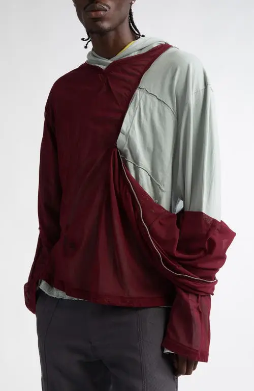 Kiko Kostadinov Knox Mesh Overlay Cotton Hoodie In Jade Green/Lime